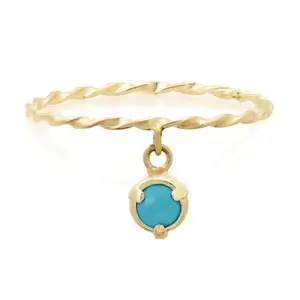 ELLIOT YOUNG ELLIOT YOUNG 14k Yellow Gold Twisted Double Dangle Stone Ring Blue