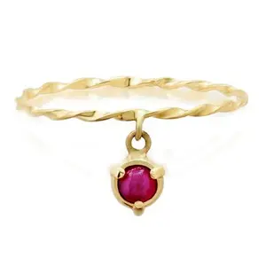 ELLIOT YOUNG ELLIOT YOUNG 14k Yellow Gold Twisted Double Dangle Stone Ring Red