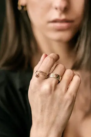ELLIOT YOUNG 14k Yellow Gold Twisted Double Dangle Stone Ring