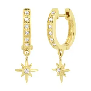 ELLIOT YOUNG Pave Diamond 14k Huggie Hoop Earrings - Star