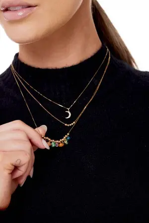 ELLIOT YOUNG Moveable Multi Gemstone Bead 14k Gold Necklace