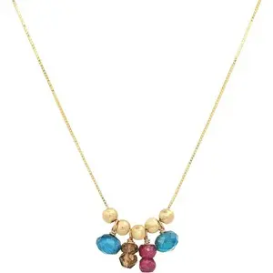 ELLIOT YOUNG ELLIOT YOUNG Moveable Jewel Tone Bead 14K Gold Necklace Blue