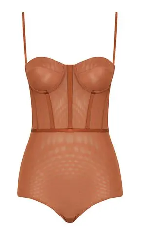 Zimmermann Rebellion Corseted Mesh Bodysuit Tan