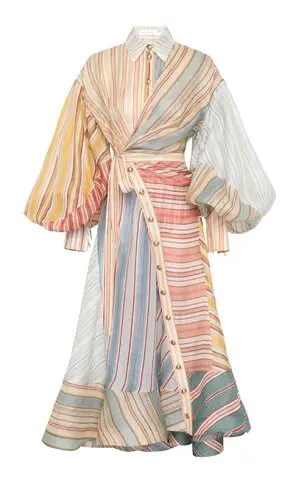 Zimmermann Zimmermann Rebellion Linen-Silk Midi Wrap Shirt Dress Stripe