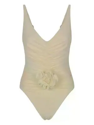 Magda Butrym Floral-appliqué One Piece Swimsuit - Neutrals