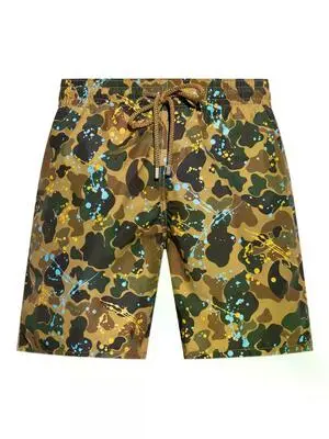 Palm Angels X Vilebrequin Paint-splatter Print Swim Shorts - Brown
