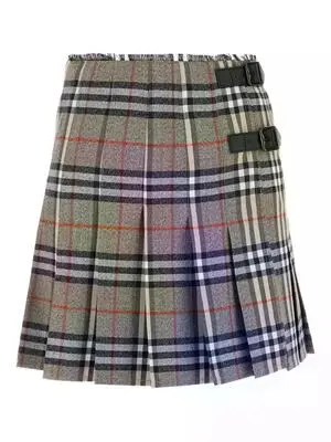 Burberry Check Wool Pleated Kilt Midi Skirt