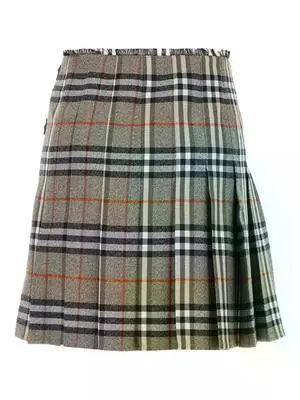 Burberry Check Wool Pleated Kilt Midi Skirt