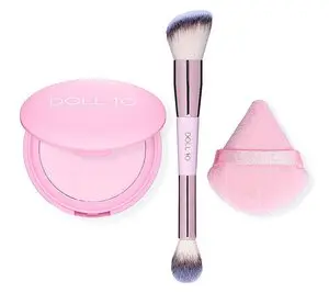 DOLL 10 Pink Pressed Powder With Double-ended Brush & Puff - One-color