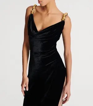 Balmain Velvet Button-strap Maxi Dress