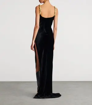 Balmain Velvet Button-strap Maxi Dress
