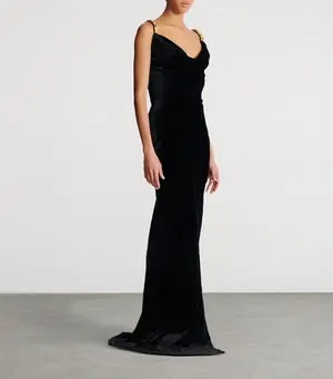 Balmain Velvet Button-strap Maxi Dress