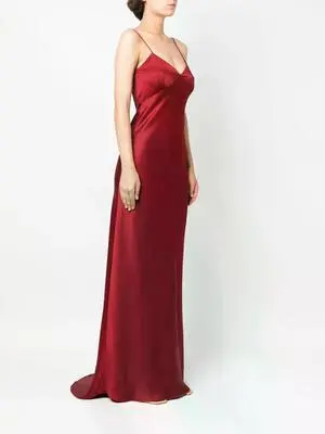 Max Mara V-neck Satin Gown