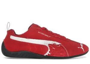 Balenciaga X Puma Speedcat Suede Distressed Sneakers - Red/white/black