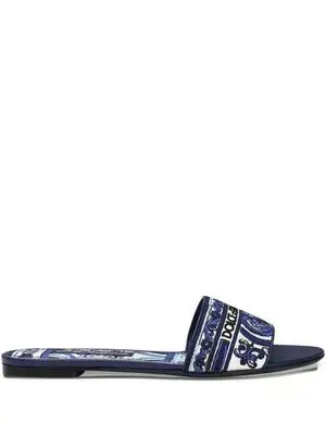Dolce & Gabbana Embroidered Majolica Slides Blue