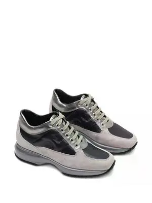 Hogan Interactive Allacciato Metallic-panel Suede Sneakers - Grey