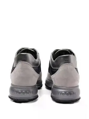 Hogan Interactive Allacciato Metallic-panel Suede Sneakers - Grey