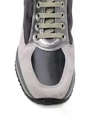 Hogan Interactive Allacciato Metallic-panel Suede Sneakers - Grey