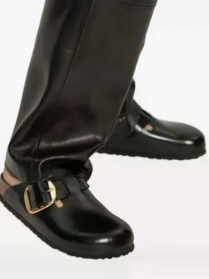 BIRKENSTOCK Boston Leather Slides With Gold-tone Buckle - Black