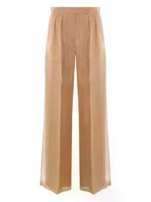 Max Mara Camel Silk Organza Pleated Wide Leg Trousers