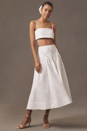Hemant & Nandita Lace Patch Midi Skirt - Ivory