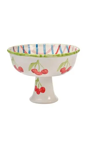 DAMSON MADDER Hand Painted Frilly Pedestal Bowl In White - Check
