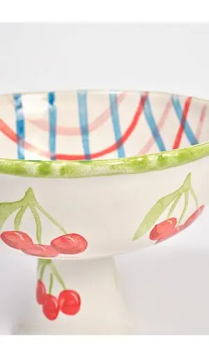 DAMSON MADDER Hand Painted Frilly Pedestal Bowl In White