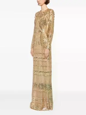Elie Saab Embroidered Tulle Long Dress