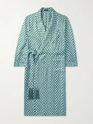 Charvet Belted Printed Silk-twill Robe - Blue