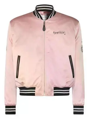 Alexander McQueen Rose-embroidery Satin Bomber Jacket - Pink