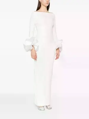 Solace London Talia Ruffle-cuff Maxi Dress - White