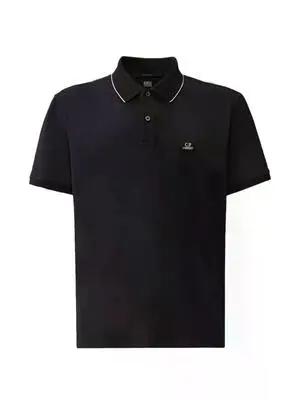 C.P. COMPANY Stretch Piquet Short-sleeve Striped Collar Polo - Blue