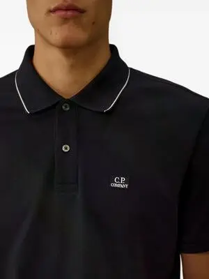 C.P. COMPANY Stretch Piquet Short-sleeve Striped Collar Polo - Blue