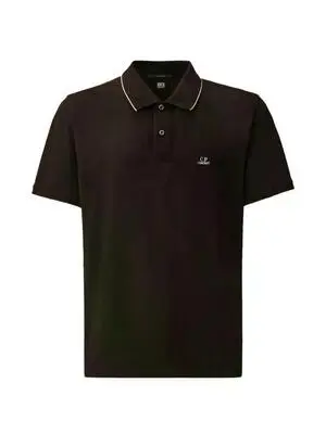 C.P. COMPANY Stretch Piquet Short-sleeve Logo Polo Shirt - Black