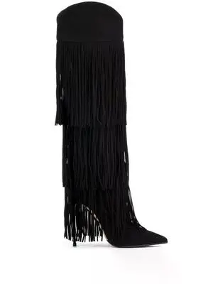 LE SILLA 120mm Andy Tiered-fringe Suede Boots - Black
