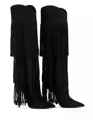 LE SILLA 120mm Andy Tiered-fringe Suede Boots - Black