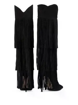 LE SILLA 120mm Andy Tiered-fringe Suede Boots - Black