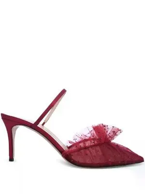ANDREA WAZEN 75mm Franca Ruffled Mules - Red
