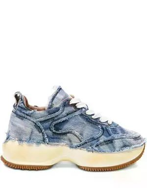 Hogan Frayed Denim Platform Sneakers - Blue