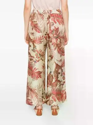 Max Mara Floral-print Silk Trousers - Neutrals