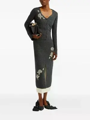 Erdem Embroidered Cropped V-neck Cardigan - Grey