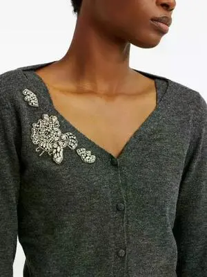 Erdem Embroidered Cropped V-neck Cardigan - Grey