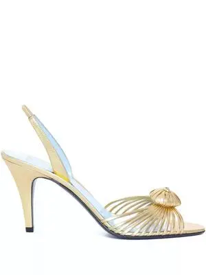 Valentino Garavani Gold Metallic Leather Slingback Sandals With Heart Detail - Neutrals