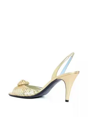 Valentino Garavani Gold Metallic Leather Slingback Sandals With Heart Detail - Neutrals