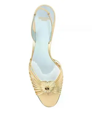 Valentino Garavani Gold Metallic Leather Slingback Sandals With Heart Detail - Neutrals