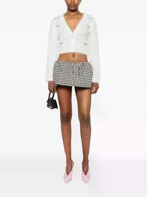 Alessandra Rich Cropped Embroidered Cardigan - Neutrals