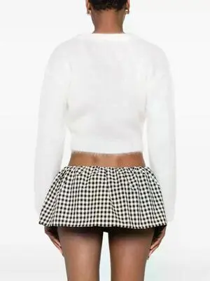 Alessandra Rich Cropped Embroidered Cardigan - Neutrals