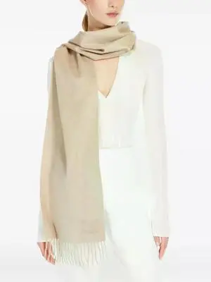 Max Mara Embroidered-logo Fringed Scarf - Neutrals