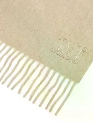 Max Mara Embroidered-logo Fringed Scarf - Neutrals