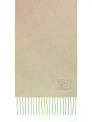 Max Mara Embroidered-logo Fringed Scarf - Neutrals